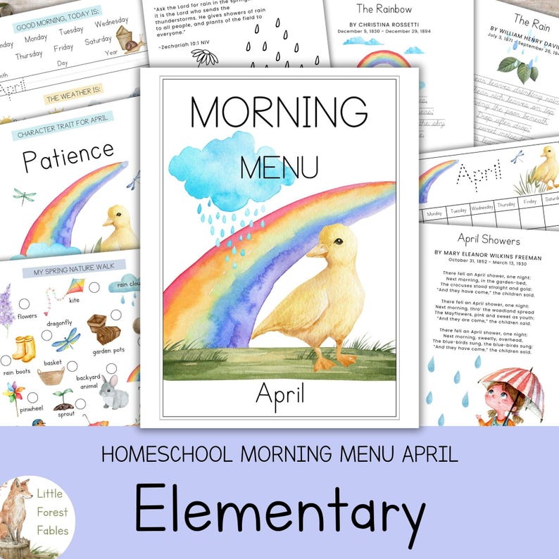 April Morning Menu Homeschool, Elementary Morning Menu Worksheets ...