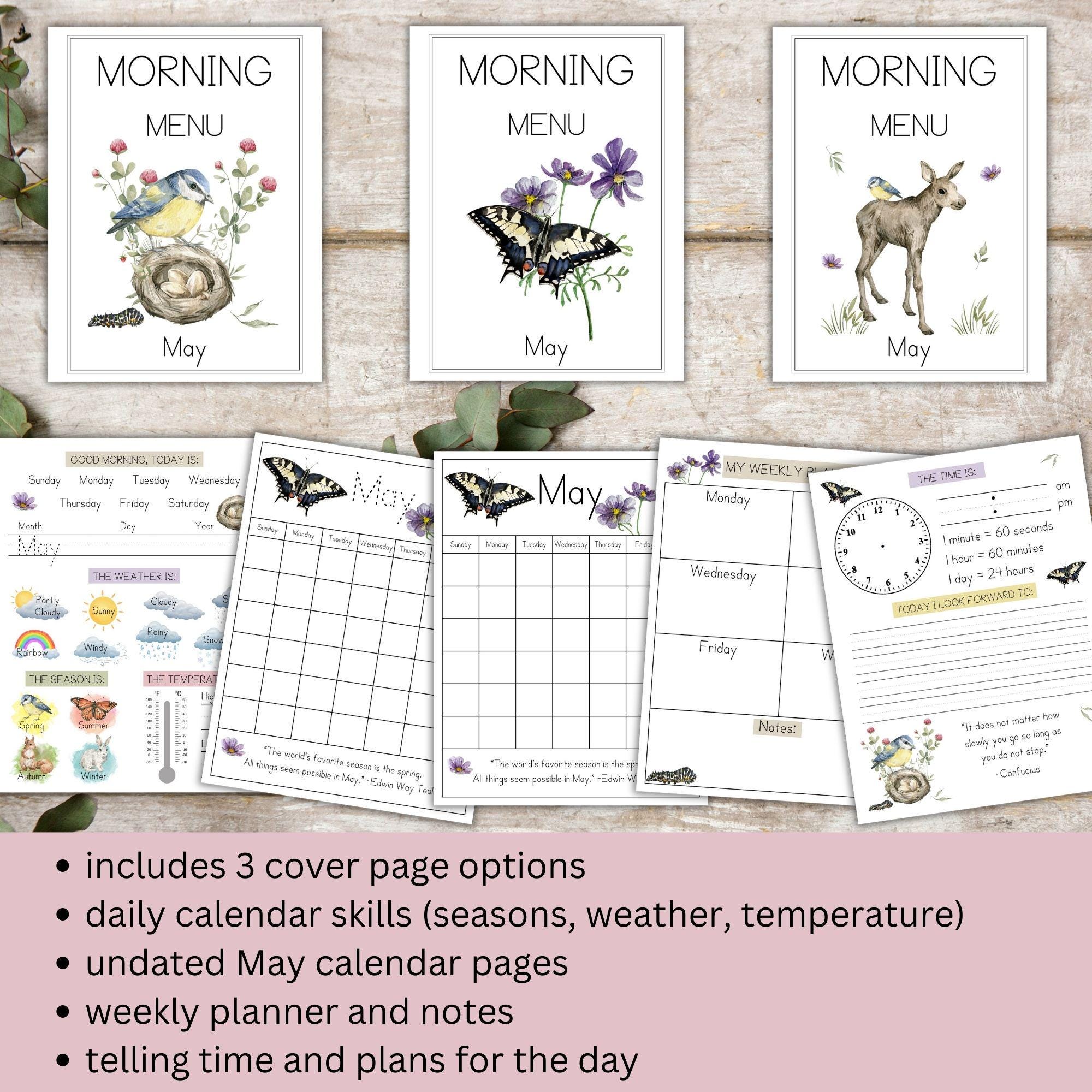 May Morning Menu Homeschool, Elementary Morning Menu Worksheets, Spring ...
