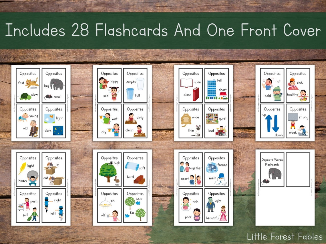Opposite Words Printable ELA Flashcards for Kids, ELA Teacher ...