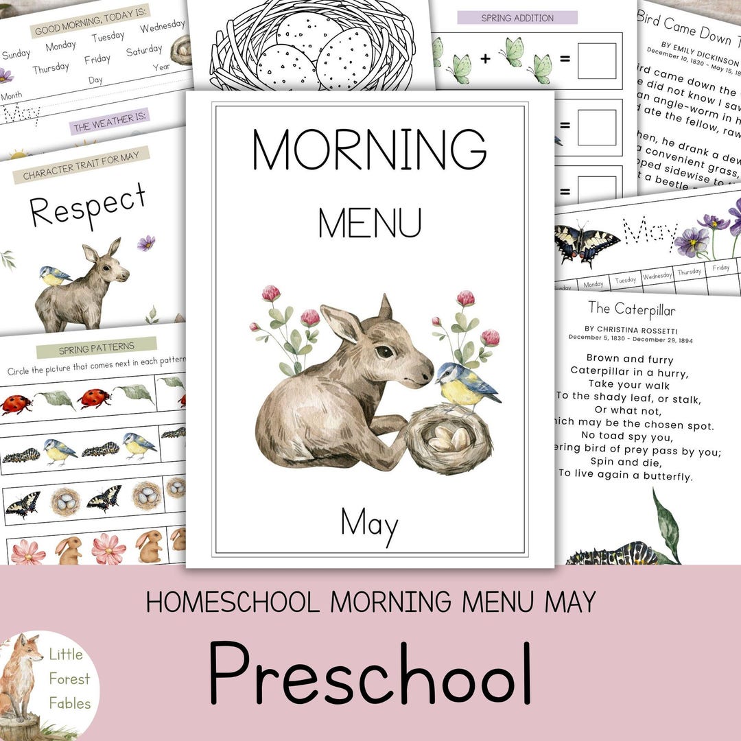 May Morning Menu Preschool, Homeschool Morning Menu Worksheets, Spring ...