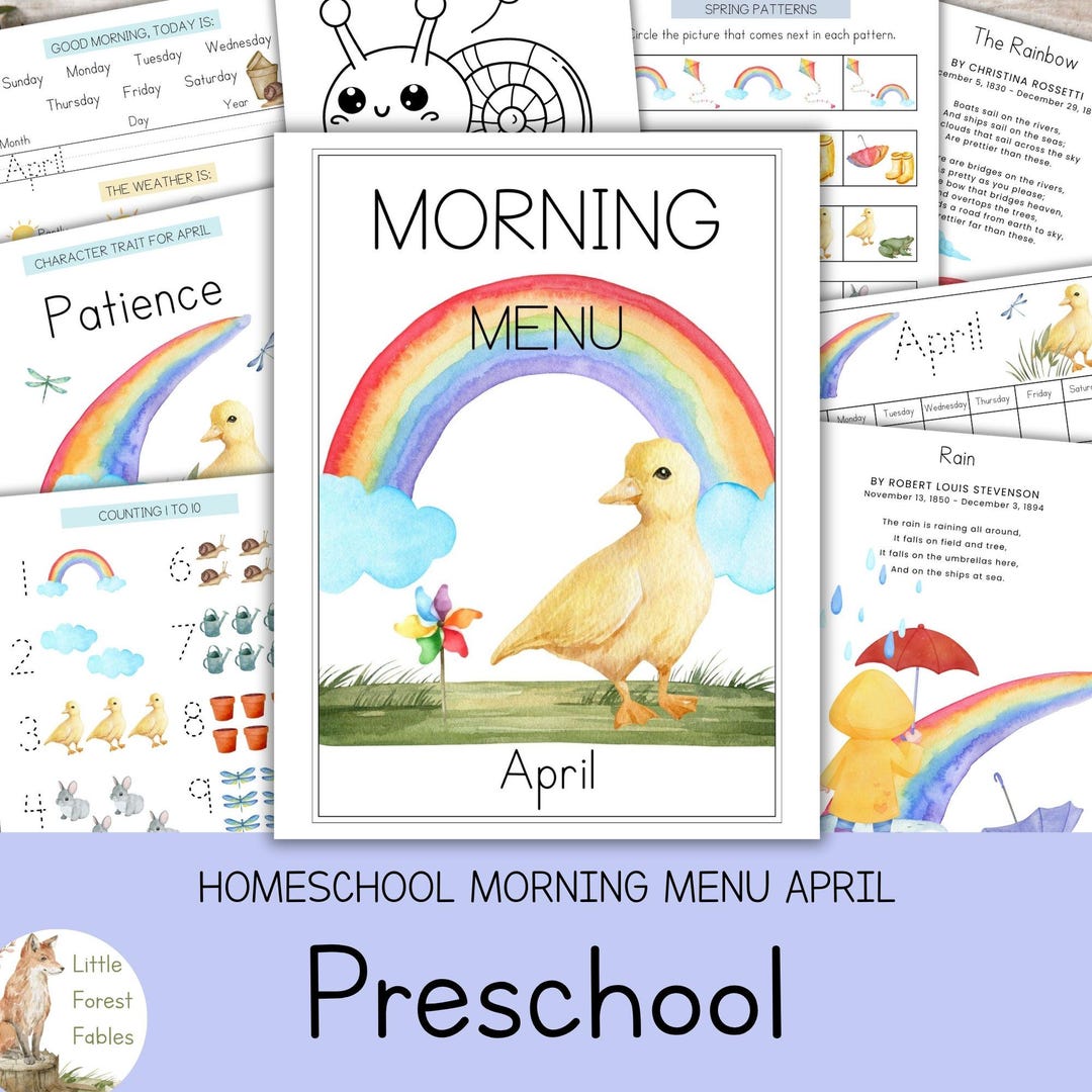 April Morning Menu Preschool, Homeschool Morning Menu Worksheets ...
