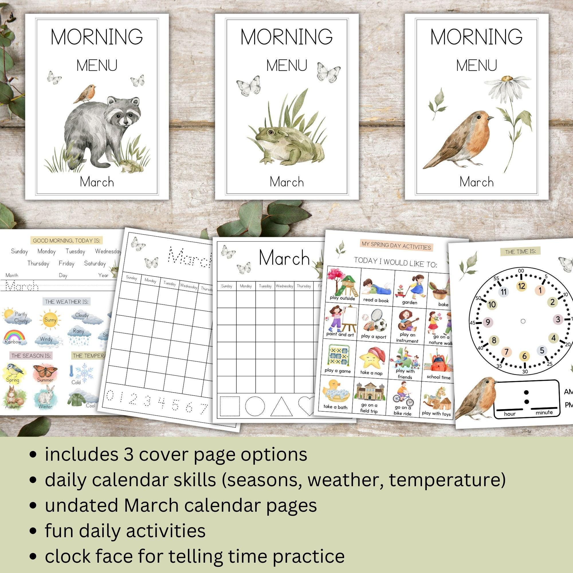 March Morning Menu Homeschool, Preschool Kindergarten Morning Menu ...