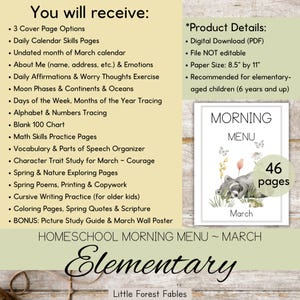 March Morning Menu Homeschool, Elementary Morning Menu Pages, Spring ...