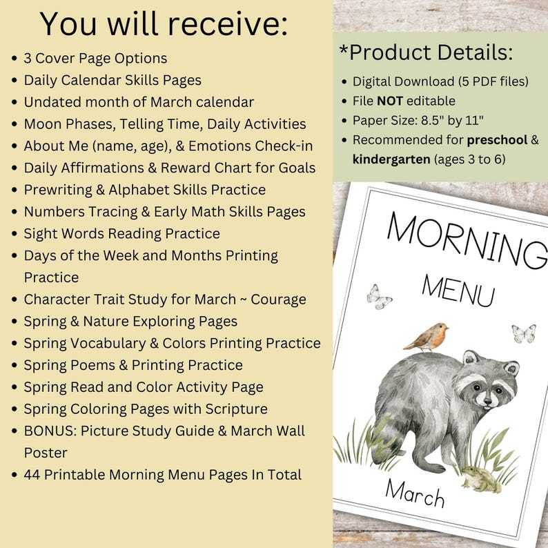 March Morning Menu Homeschool, Preschool Kindergarten Morning Menu ...