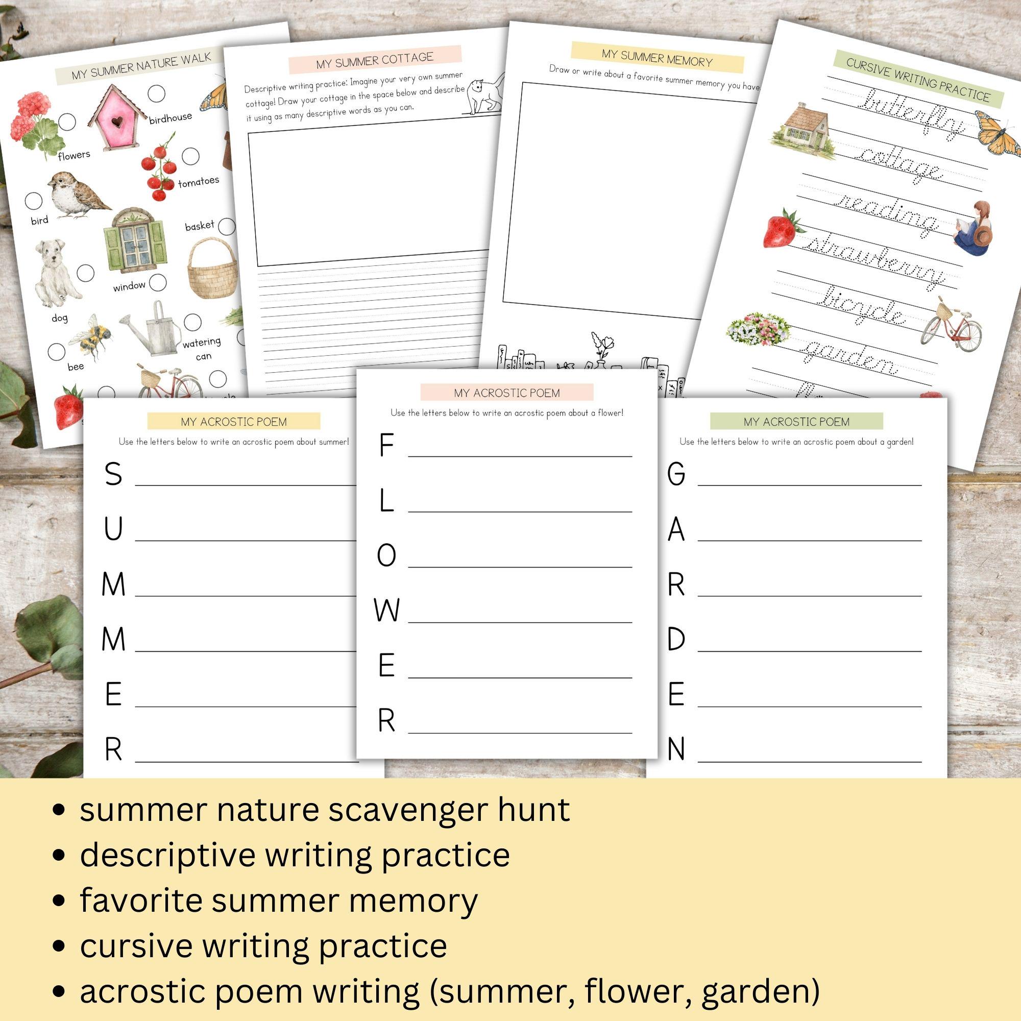 Summer Morning Menu Homeschool, Elementary Morning Worksheets ...