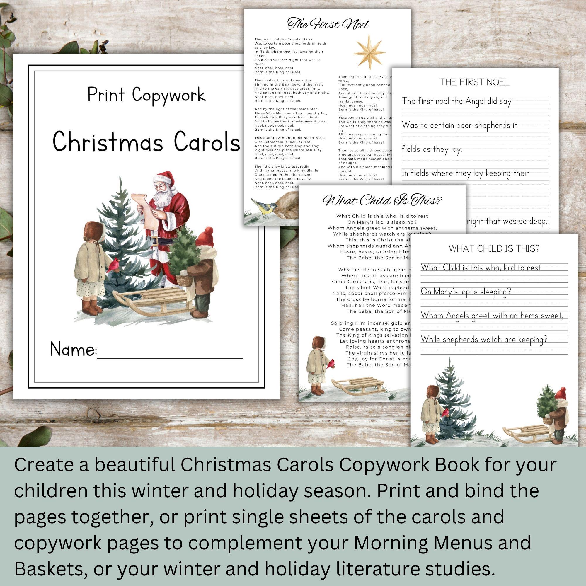 Christmas Carols Print Copywork Bundle, Elementary Homeschool ...