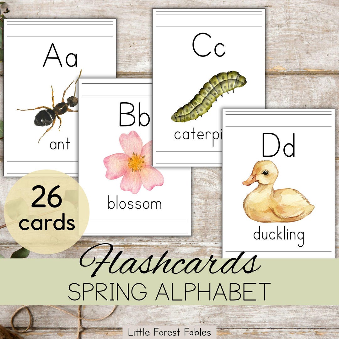 Spring Alphabet Flashcards, Spring Nature Walk Cards, Homeschool Spring ...
