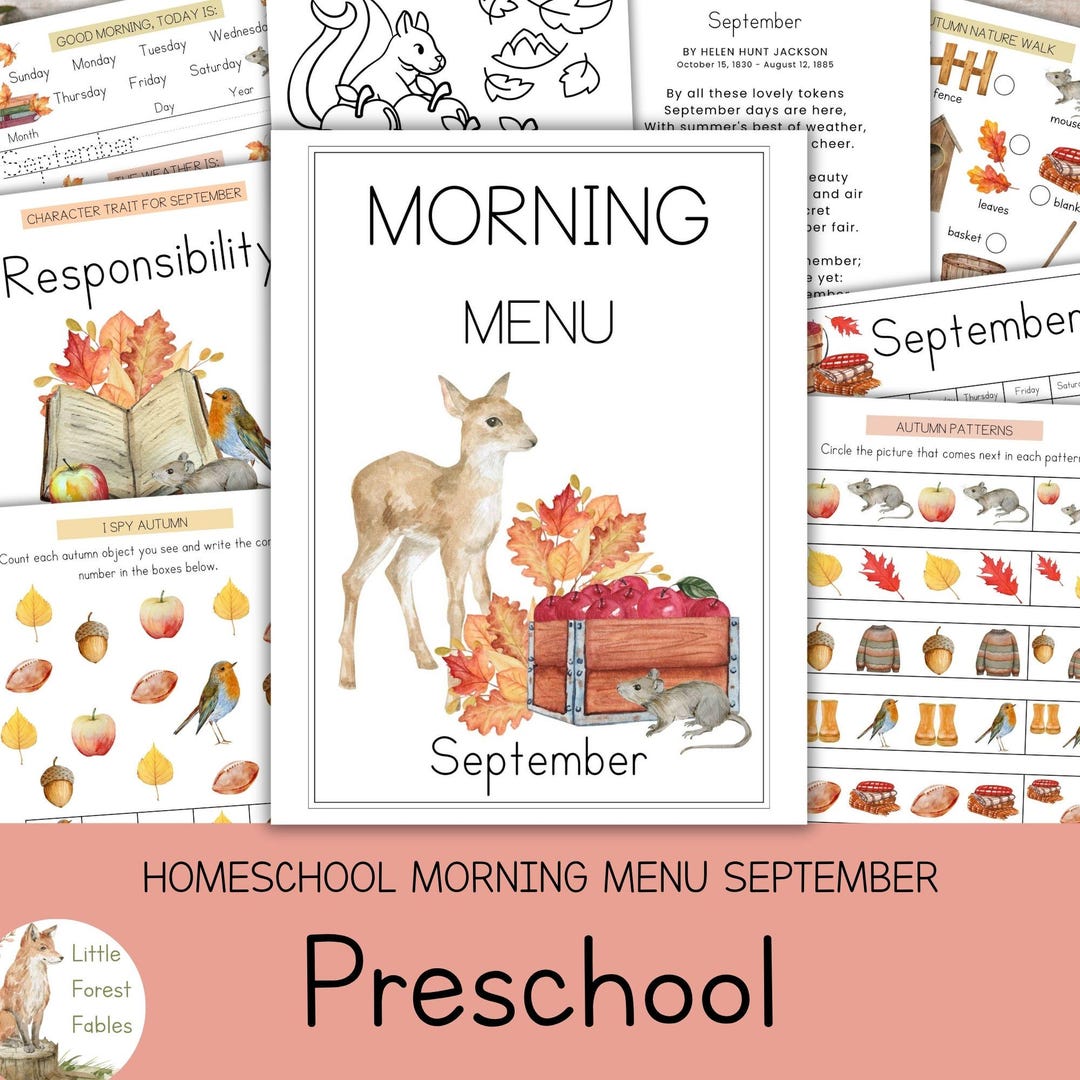 September Preschool Morning Menu, Homeschool Preschool Morning Workbook ...