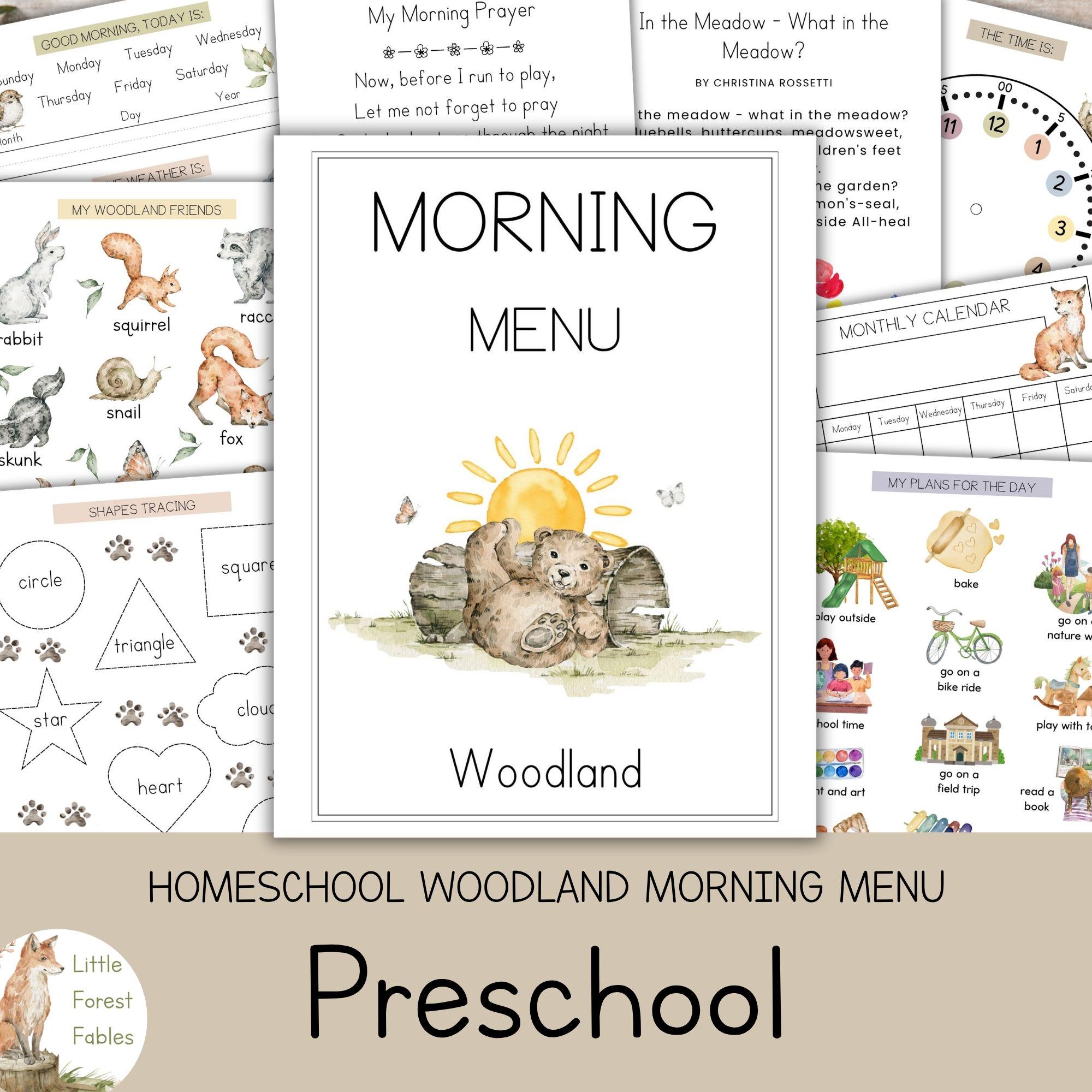 Preschool Kindergarten Morning Menu, Homeschool Morning Menu for Kids ...