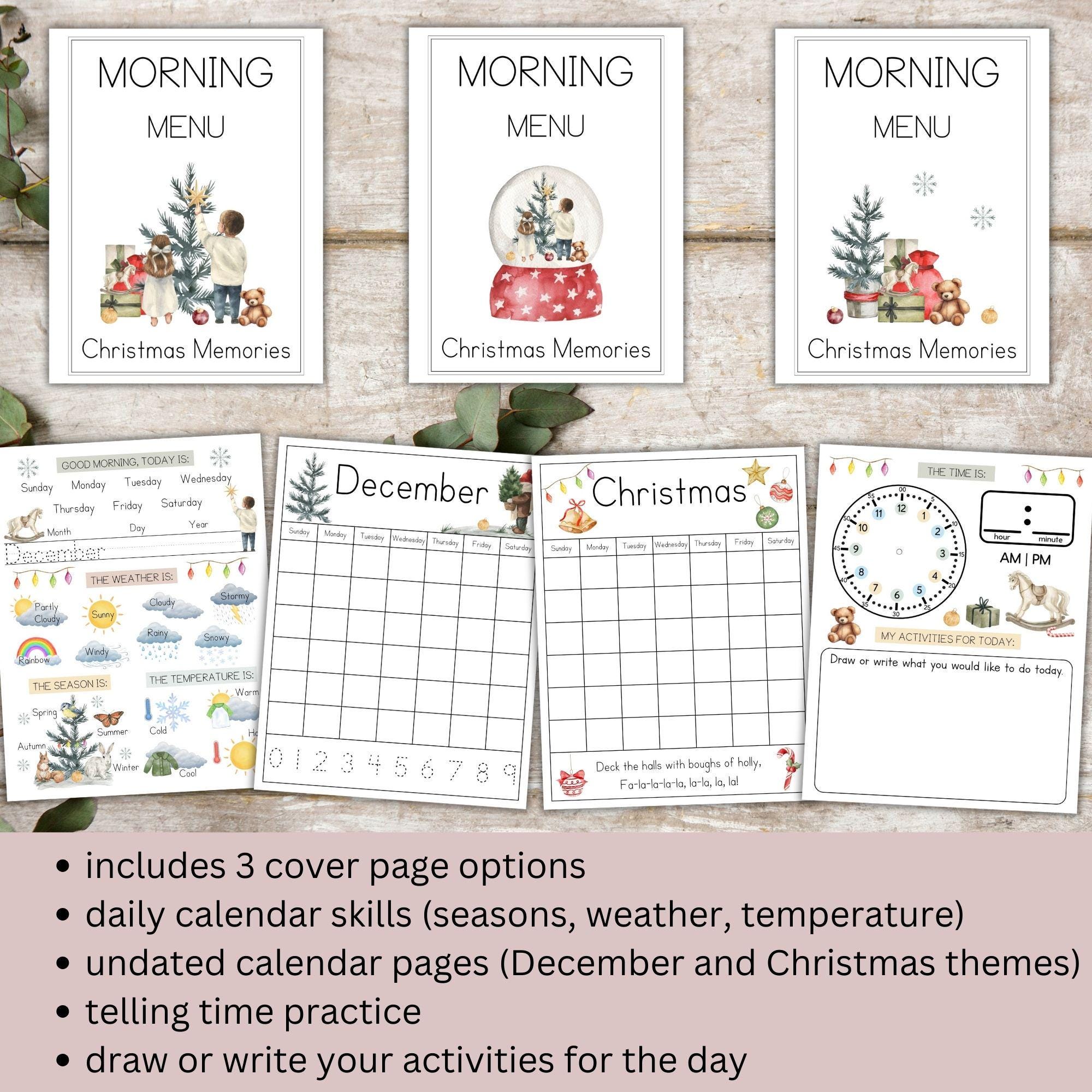 Christmas Preschool Morning Menu, Kindergarten Homeschool Christmas ...