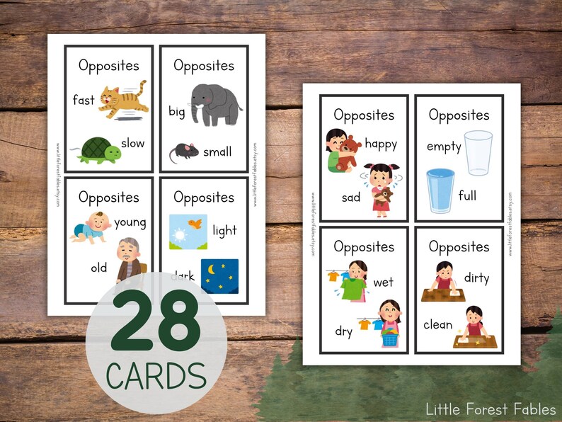 Opposite Words Printable ELA Flashcards for Kids, ELA Teacher ...