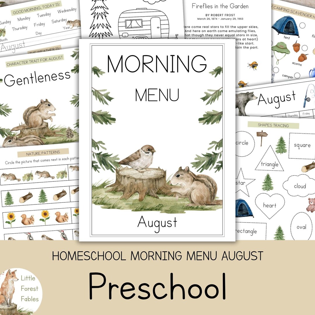 August Morning Menu Preschool, Homeschool Morning Menu Worksheets ...