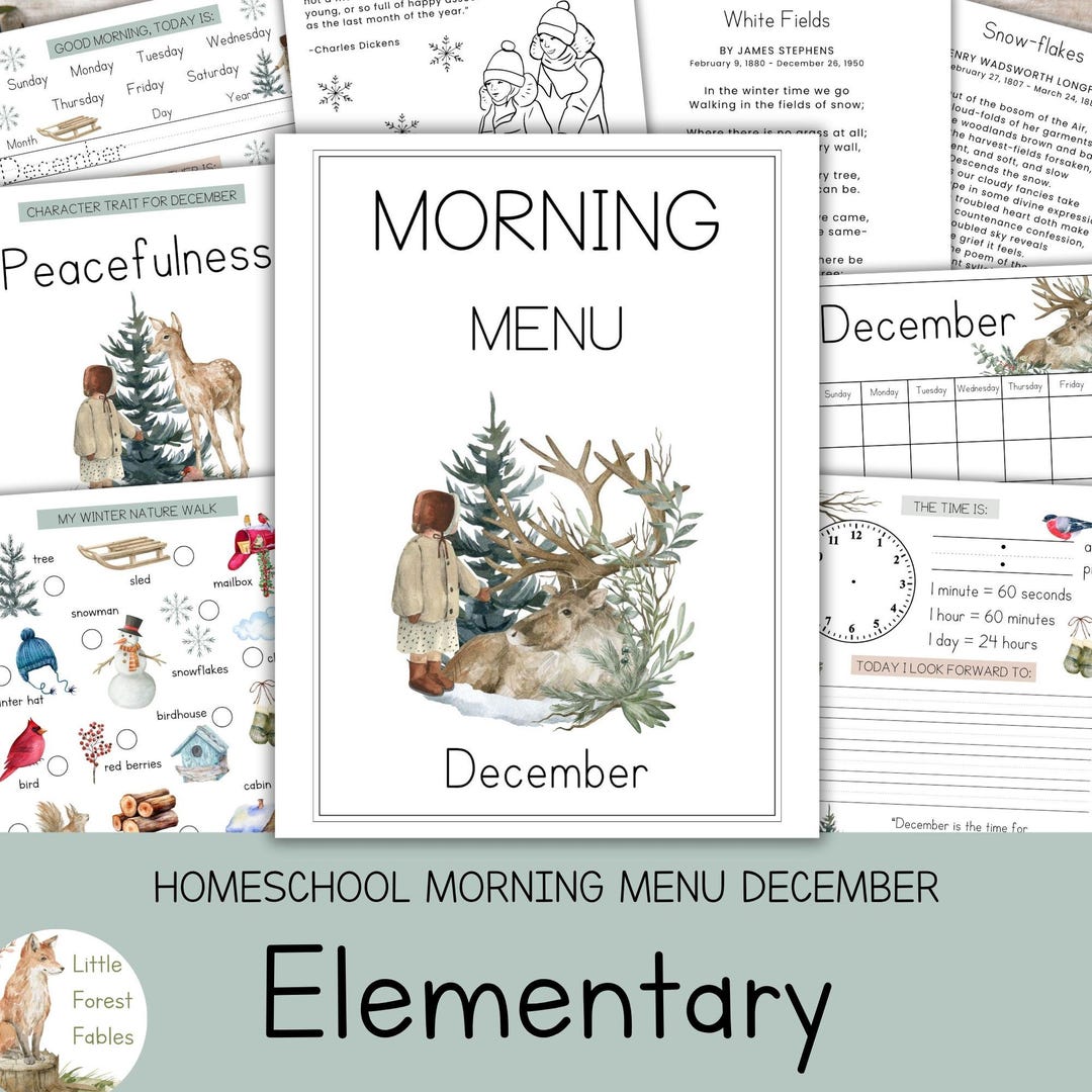 December Homeschool Morning Menu, Winter Morning Workbook, Elementary ...