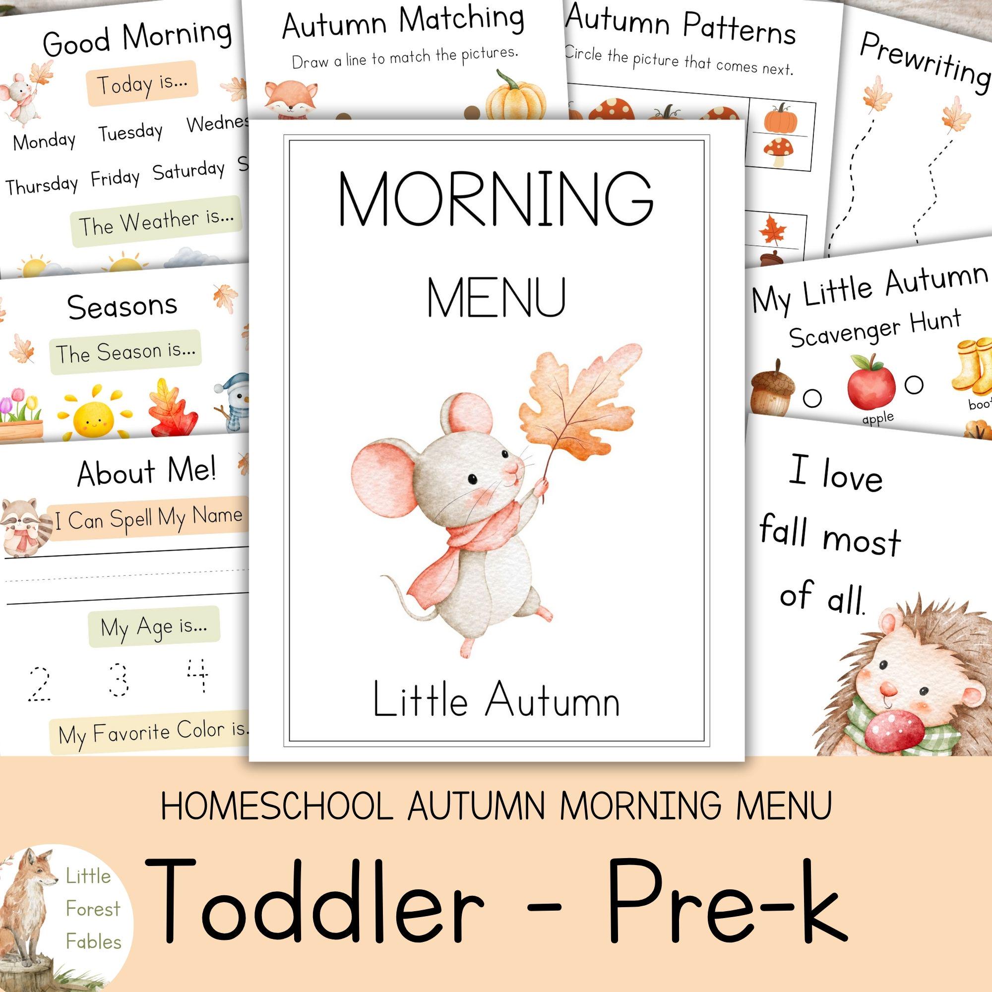 Autumn Homeschool Morning Menu, Toddler Pre-k Printable Activities ...