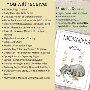 March Morning Menu Homeschool, Elementary Morning Menu Pages, Spring ...
