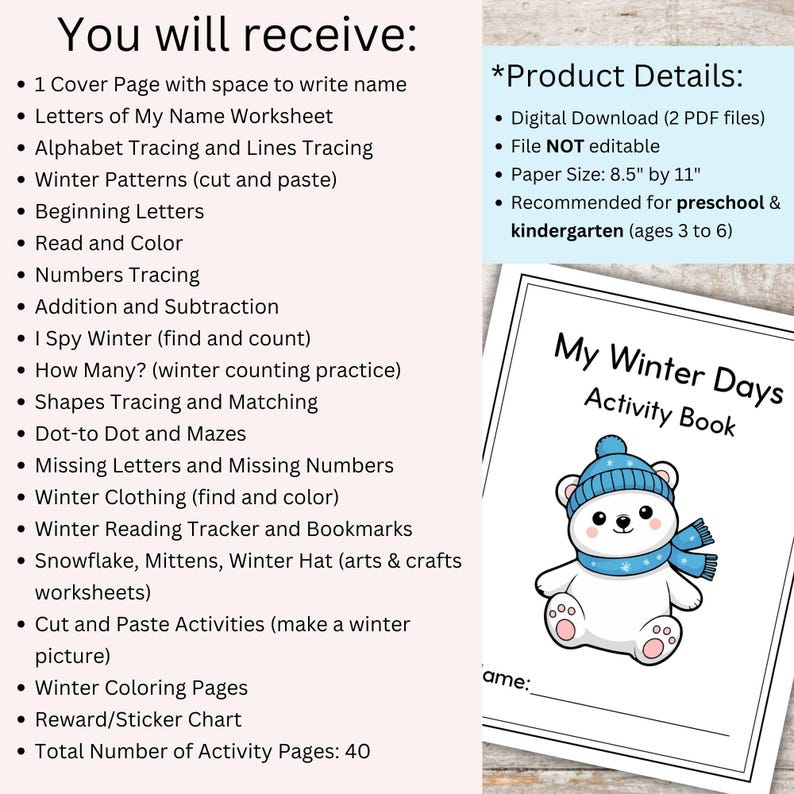 Preschool Winter Activity Workbook, Printable Winter Worksheets for ...