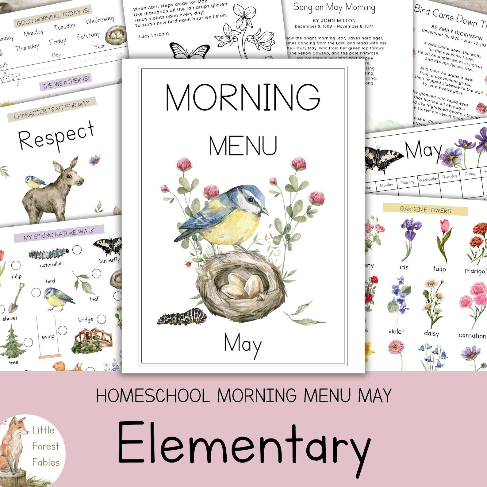 May Morning Menu Homeschool, Elementary Morning Menu Worksheets, Spring ...