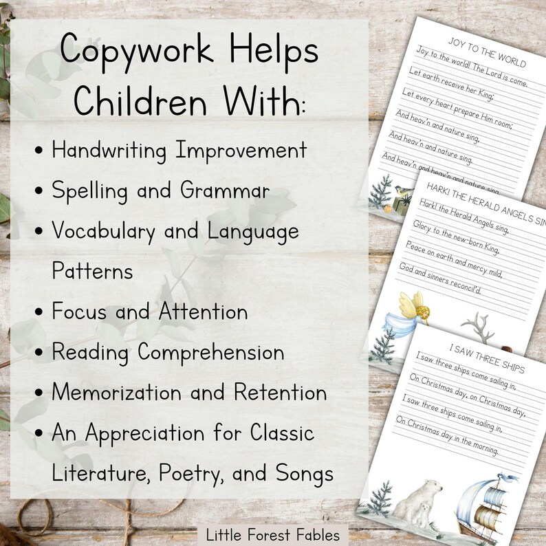 Christmas Carols Print Copywork Bundle, Elementary Homeschool ...