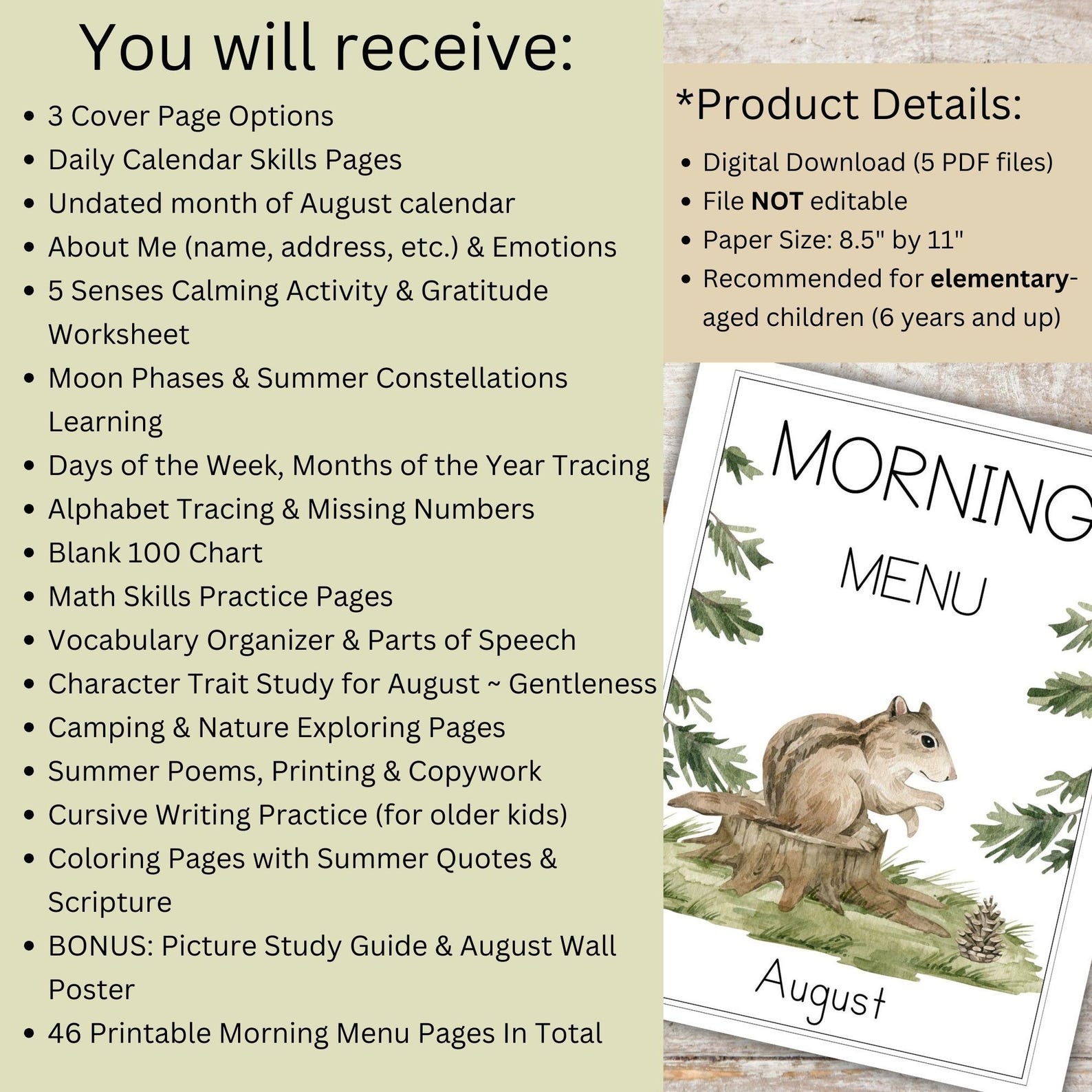 August Morning Menu Homeschool, Elementary Morning Menu Worksheets ...