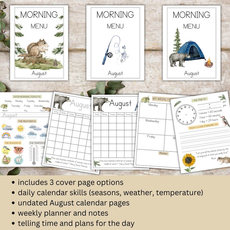 August Morning Menu Homeschool, Elementary Morning Menu Worksheets ...