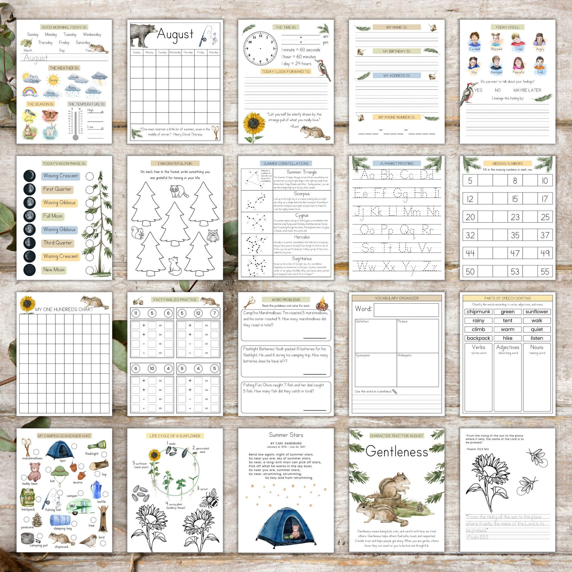 August Morning Menu Homeschool, Elementary Morning Menu Worksheets ...