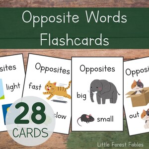 Opposite Words Printable ELA Flashcards for Kids, ELA Teacher ...