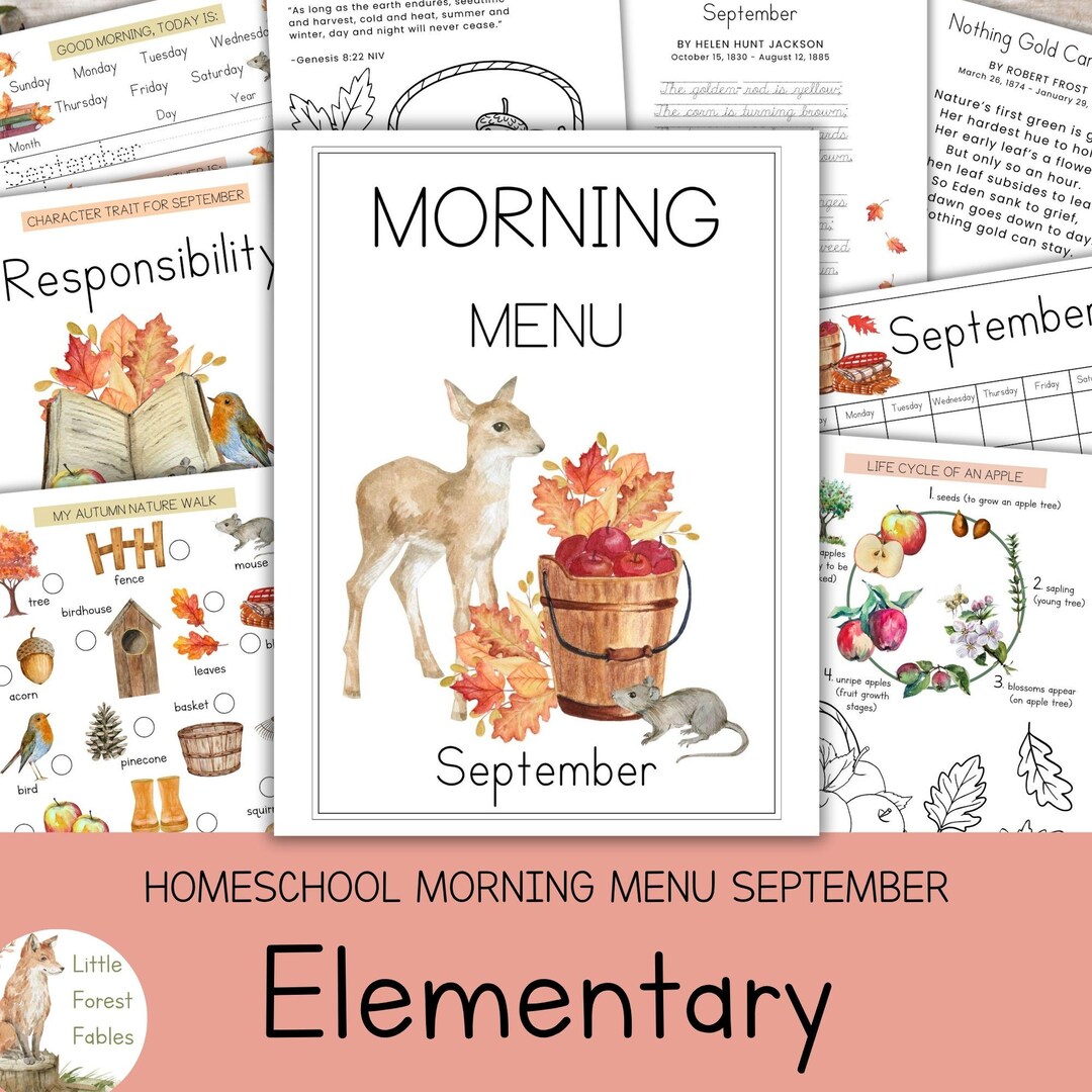 September Homeschool Morning Menu, Autumn Morning Menu Pages, Fall ...