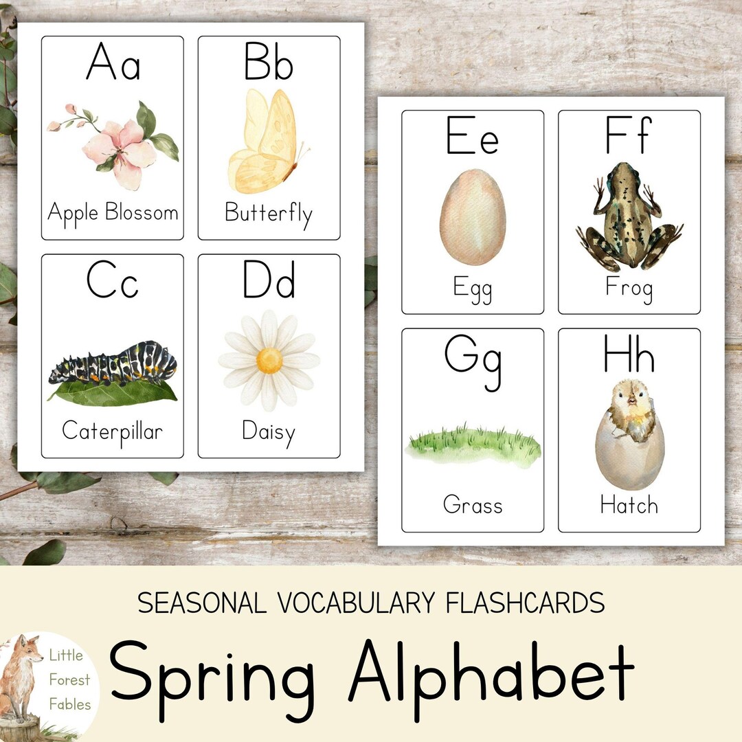 Spring Alphabet Flashcards, Printable Spring Vocabulary Cards for ...