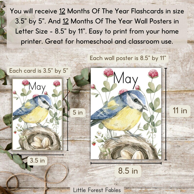 Months of the Year Flashcards, Watercolor Nature Theme, Homeschool ...
