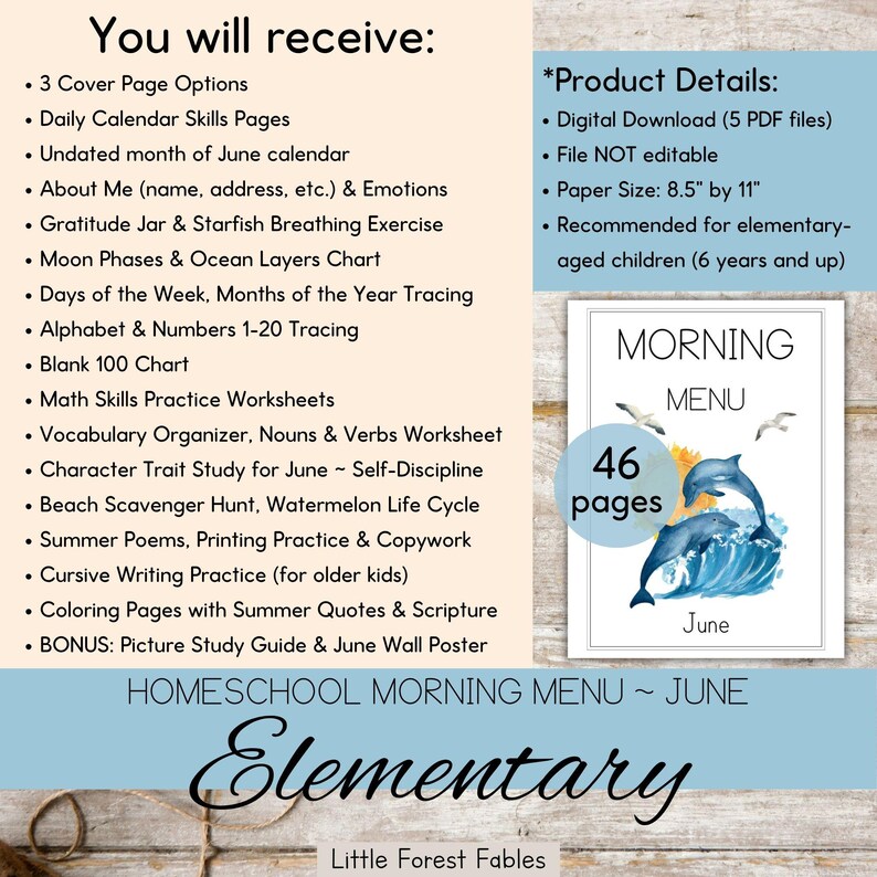 June Morning Menu Elementary, Homeschool Morning Menu Activities ...