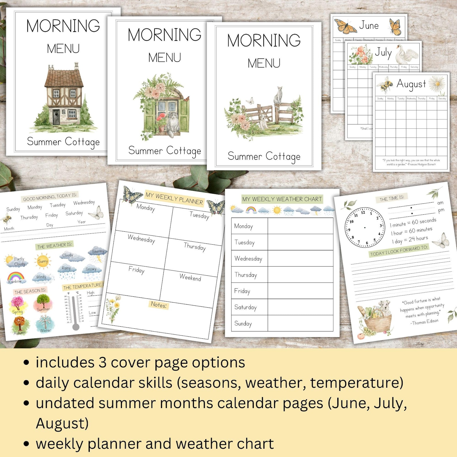 Summer Morning Menu Homeschool, Elementary Morning Worksheets ...