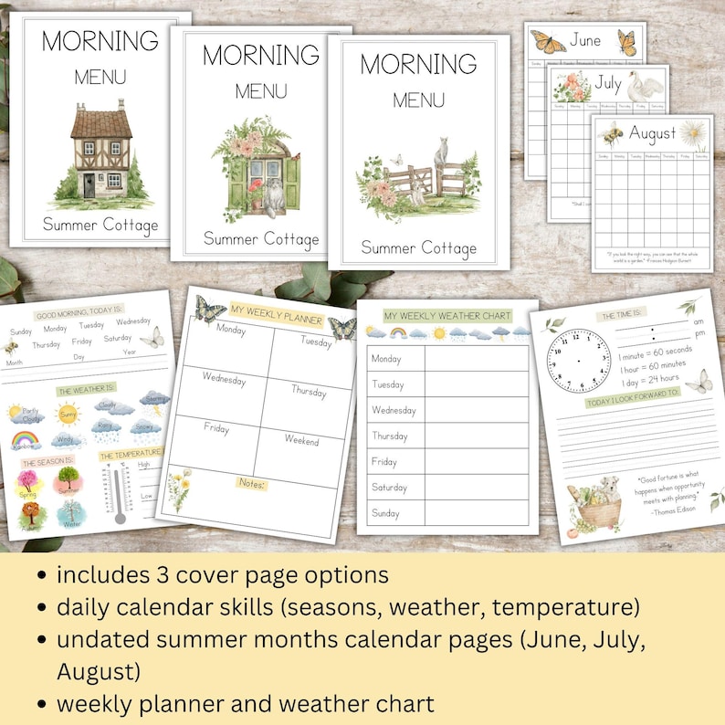 Summer Morning Menu Homeschool, Elementary Morning Worksheets ...
