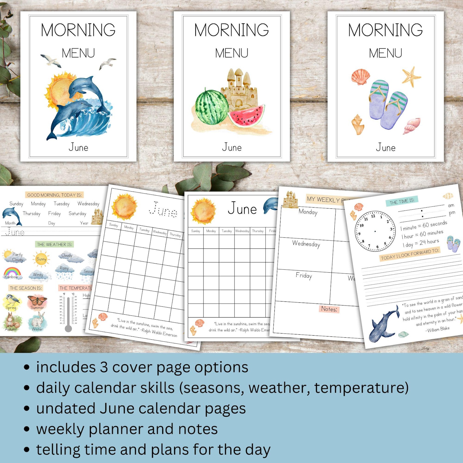 June Morning Menu Elementary, Homeschool Morning Menu Activities ...