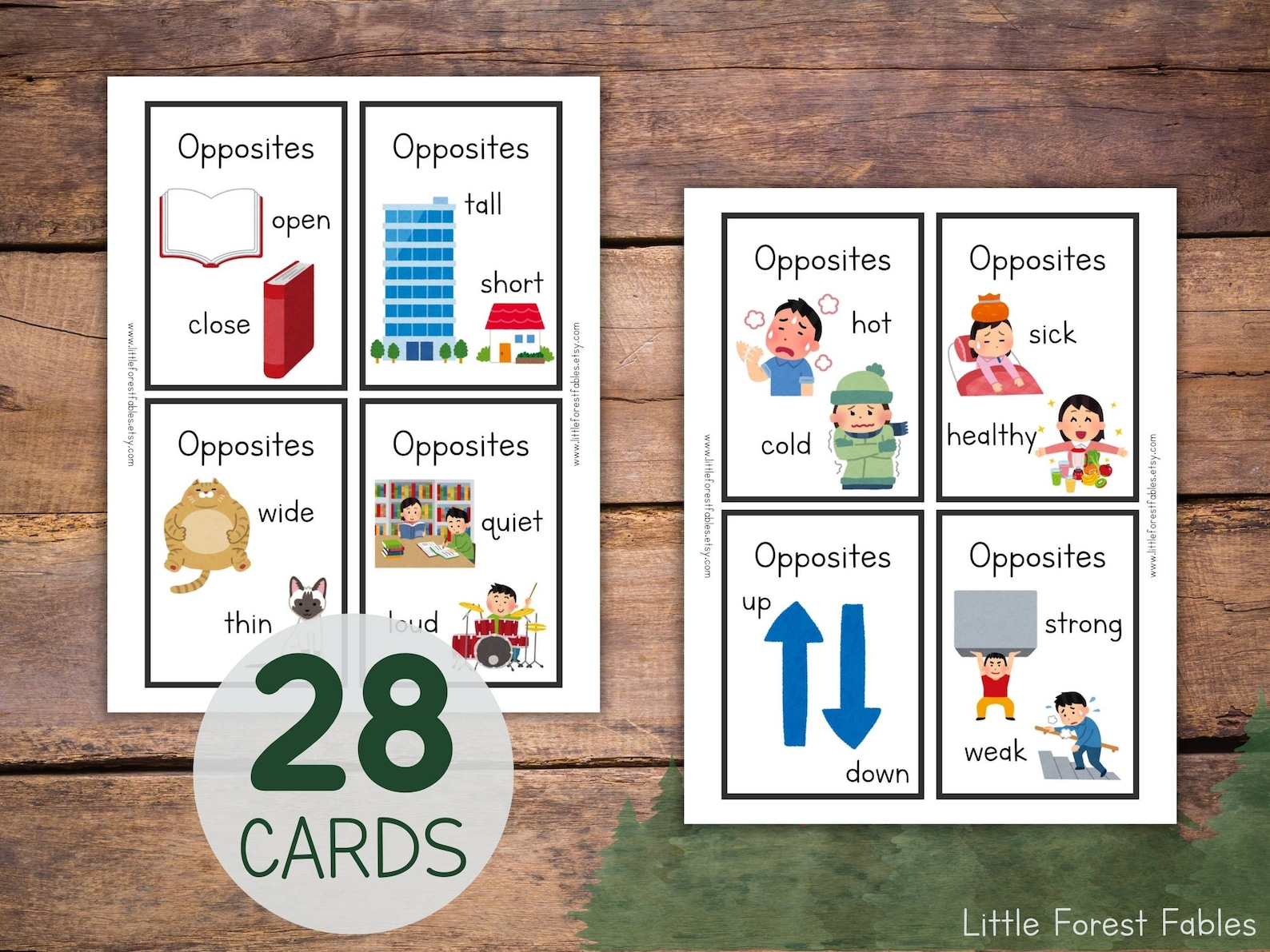Opposite Words Printable ELA Flashcards for Kids, ELA Teacher ...