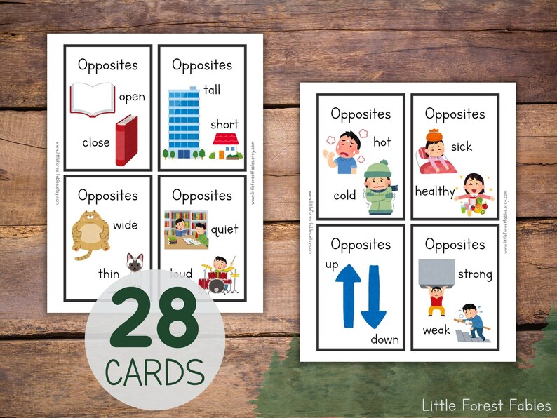 Opposite Words Printable ELA Flashcards for Kids, ELA Teacher ...