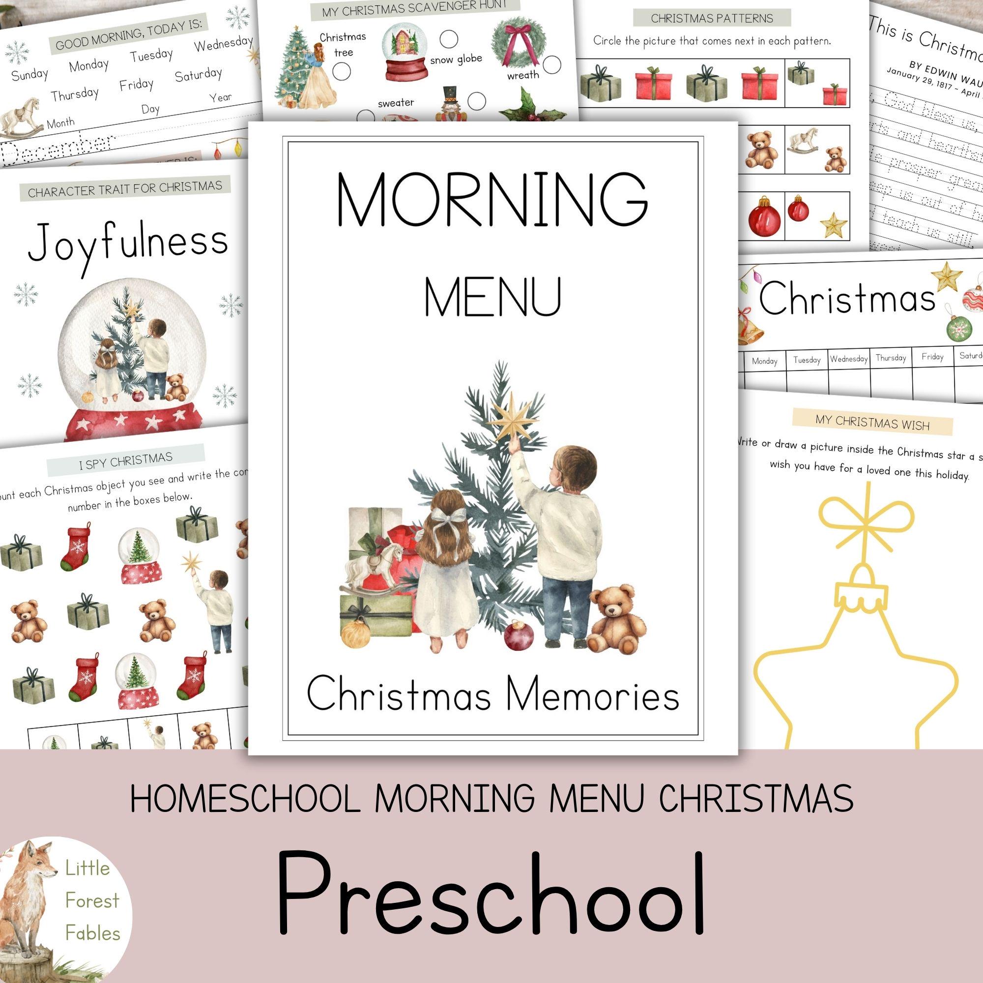Christmas Preschool Morning Menu, Kindergarten Homeschool Christmas ...