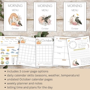 October Homeschool Morning Menu, Elementary Morning Menu Workbook ...