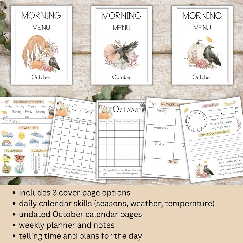 October Homeschool Morning Menu, Elementary Morning Menu Workbook ...
