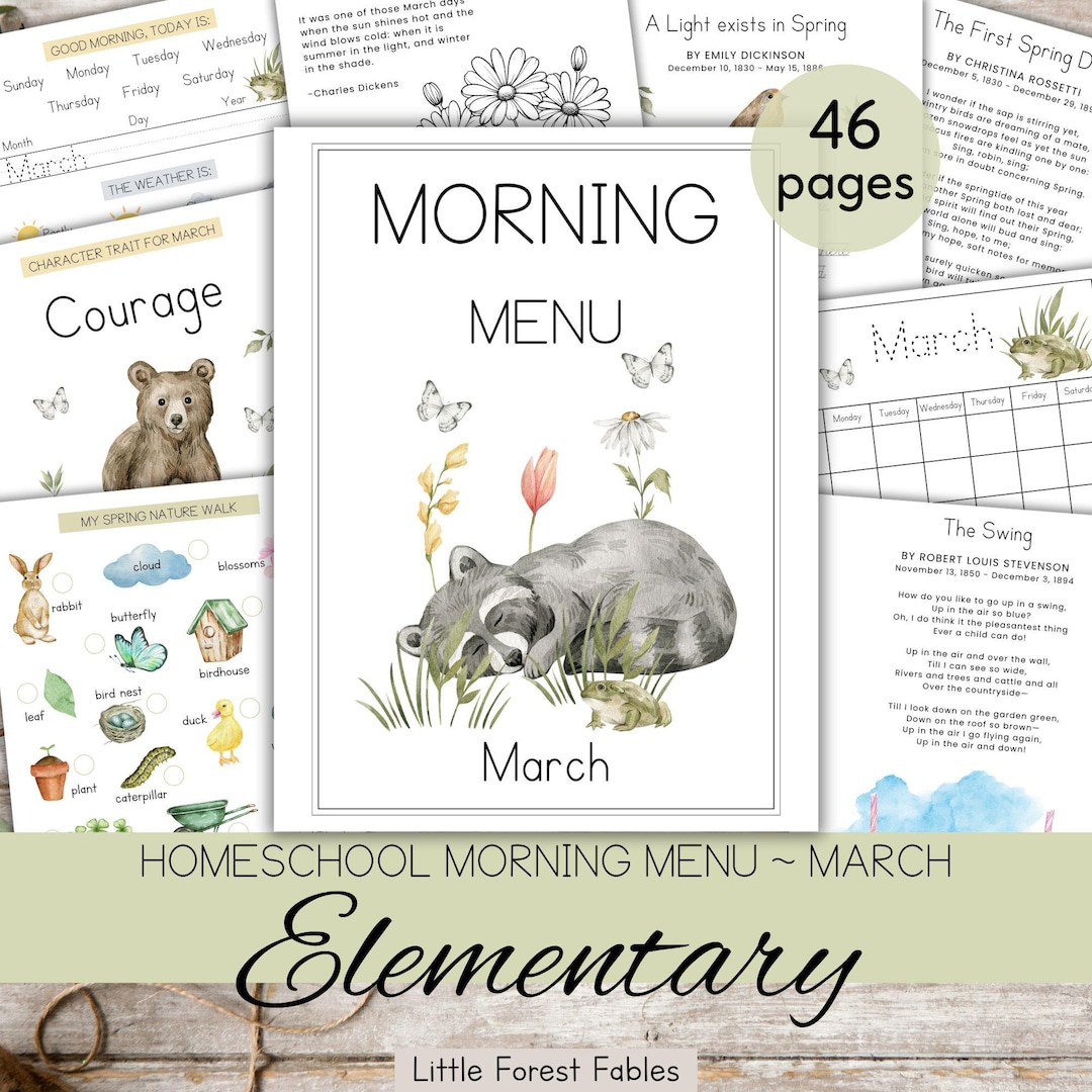 March Morning Menu Homeschool, Elementary Morning Menu Pages, Spring ...
