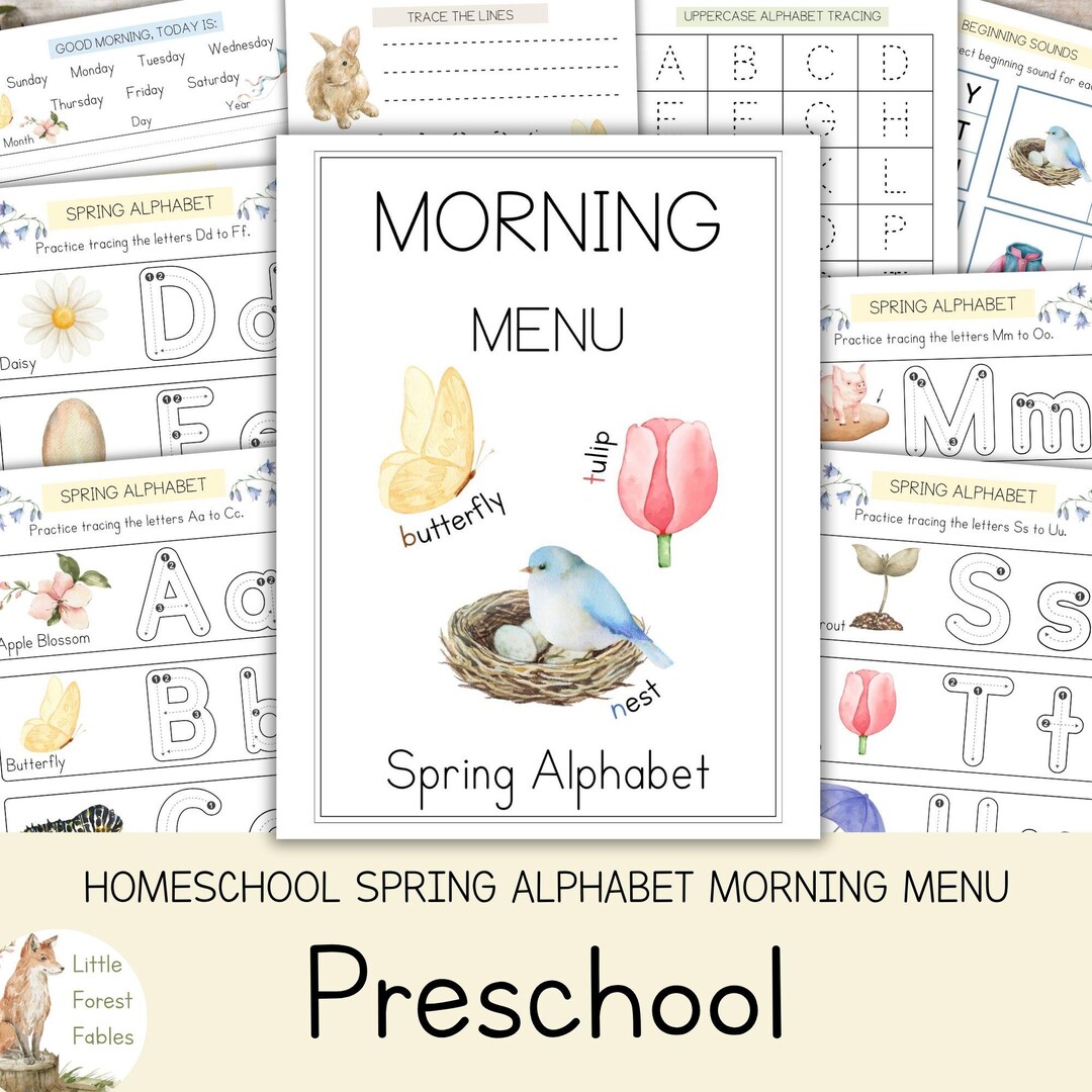 Spring Alphabet Themed Homeschool Morning Menu, Preschool and ...