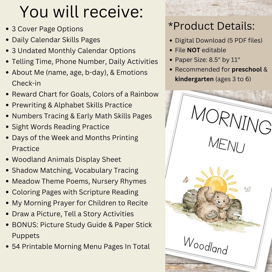 Preschool Kindergarten Morning Menu, Homeschool Morning Menu for Kids ...