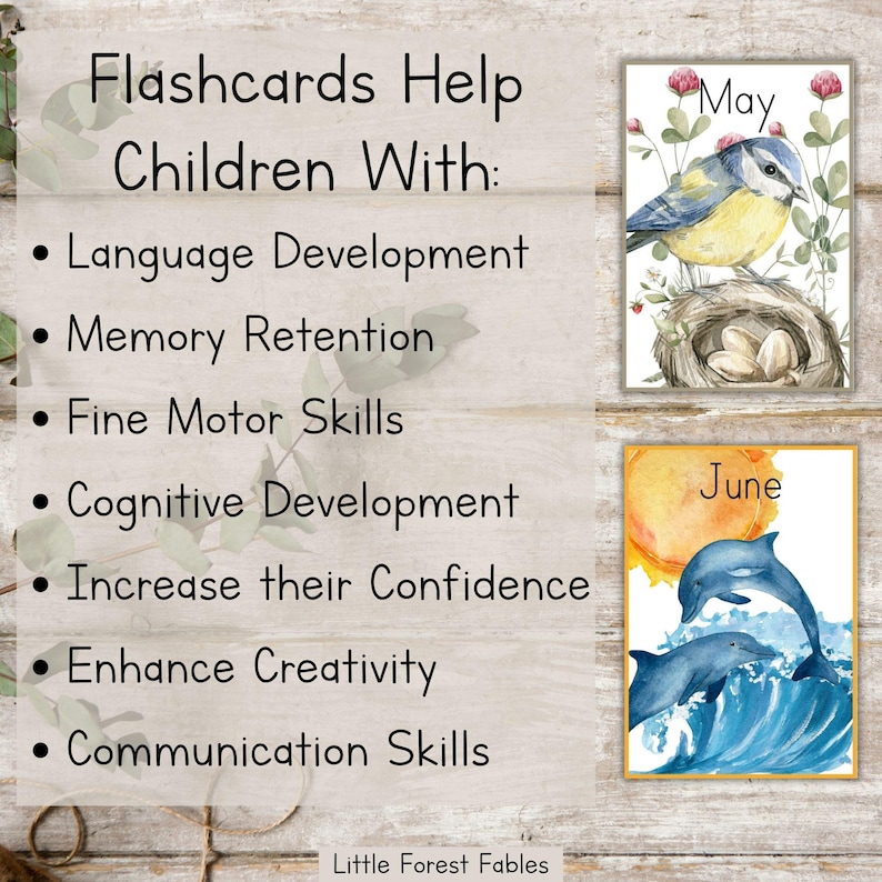 Months of the Year Flashcards, Watercolor Nature Theme, Homeschool ...