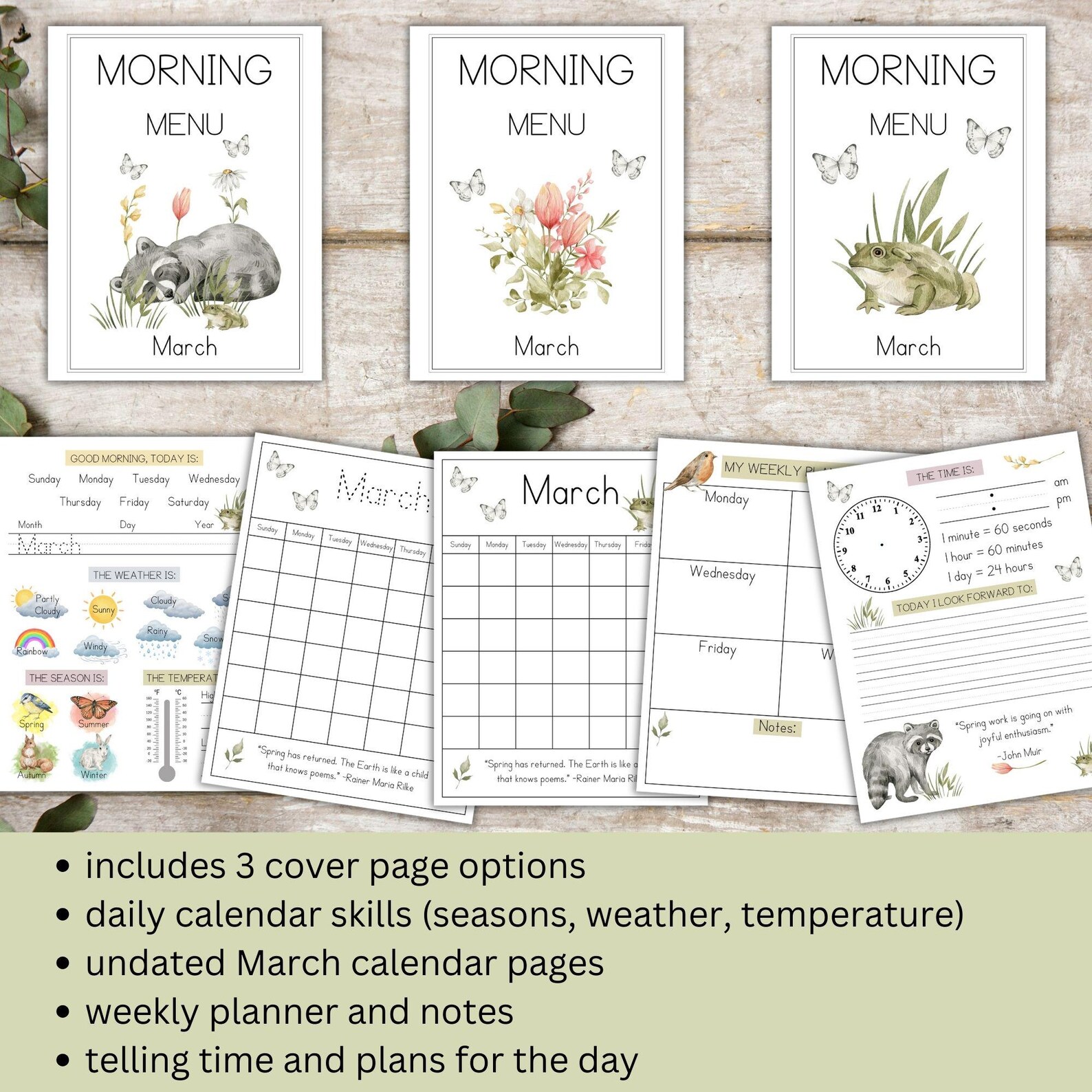 March Morning Menu Homeschool, Elementary Morning Menu Pages, Spring ...