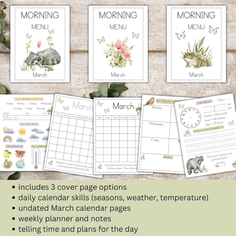 March Morning Menu Homeschool, Elementary Morning Menu Pages, Spring ...