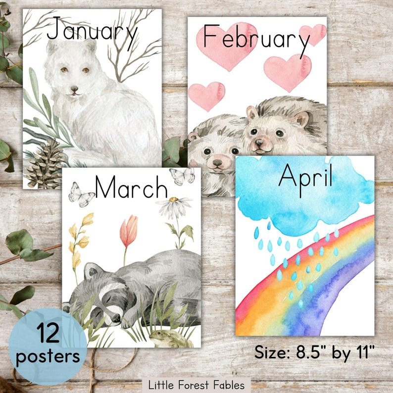 Months of the Year Flashcards, Watercolor Nature Theme, Homeschool ...