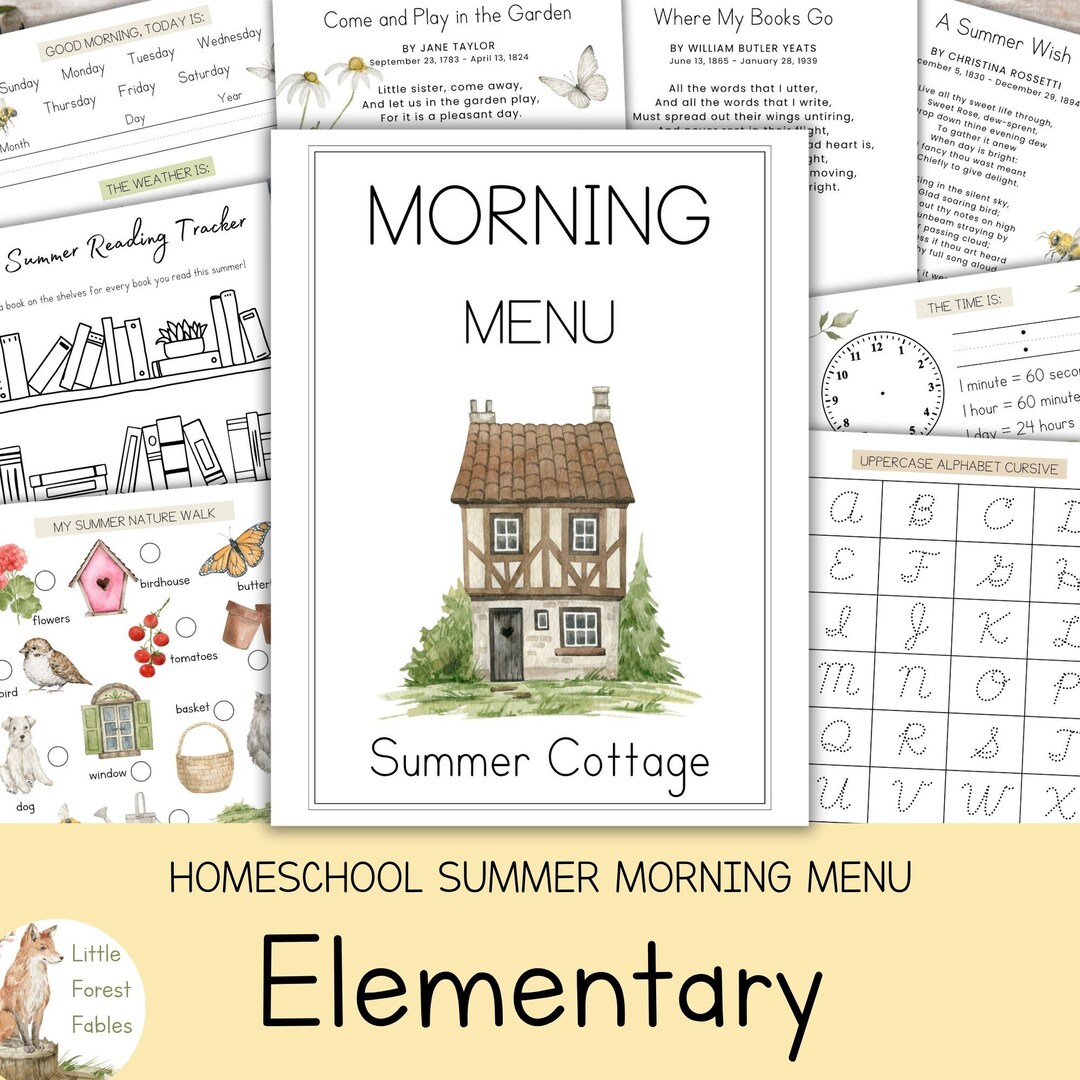 Summer Morning Menu Homeschool, Elementary Morning Worksheets ...