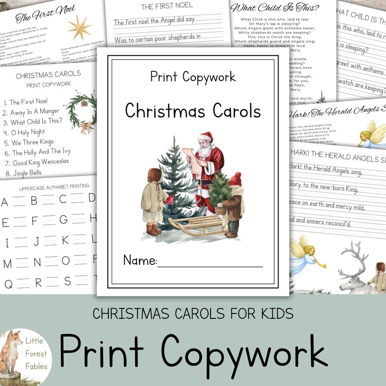 Christmas Carols Print Copywork Bundle, Elementary Homeschool ...