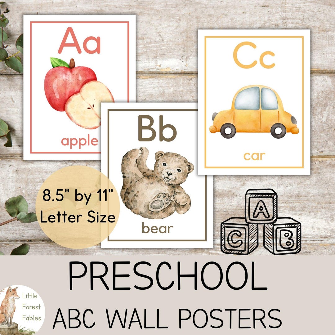 Preschool Alphabet Wall Posters, ABC Learning Print, Homeschool ...