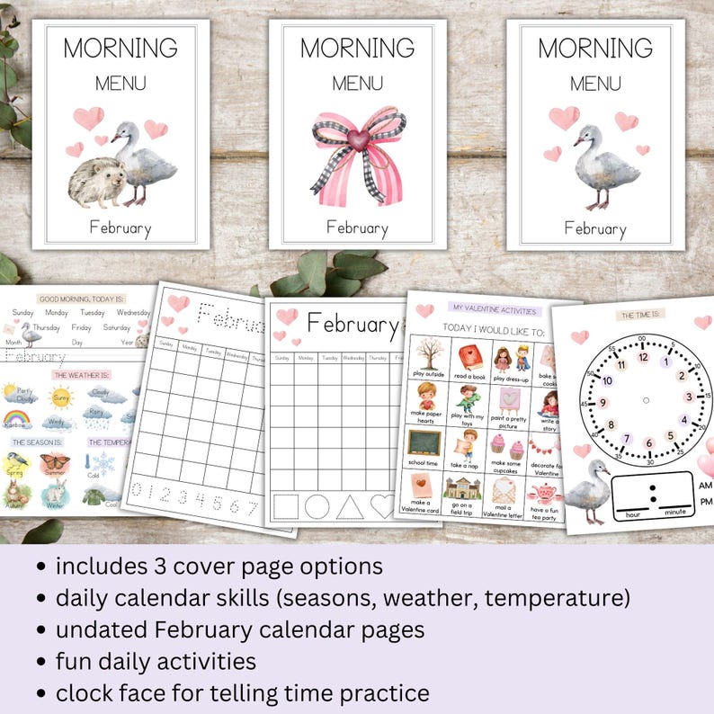 February Preschool Morning Menu, Kindergarten Valentine Morning ...