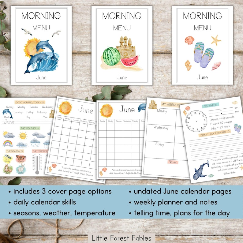 June Morning Menu Elementary, Homeschool Morning Menu Activities ...